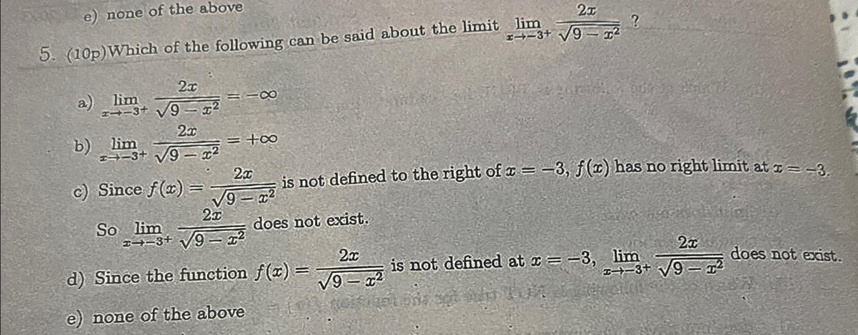 Solved e) ﻿none of the above5. (10p) ﻿Which of the following | Chegg.com