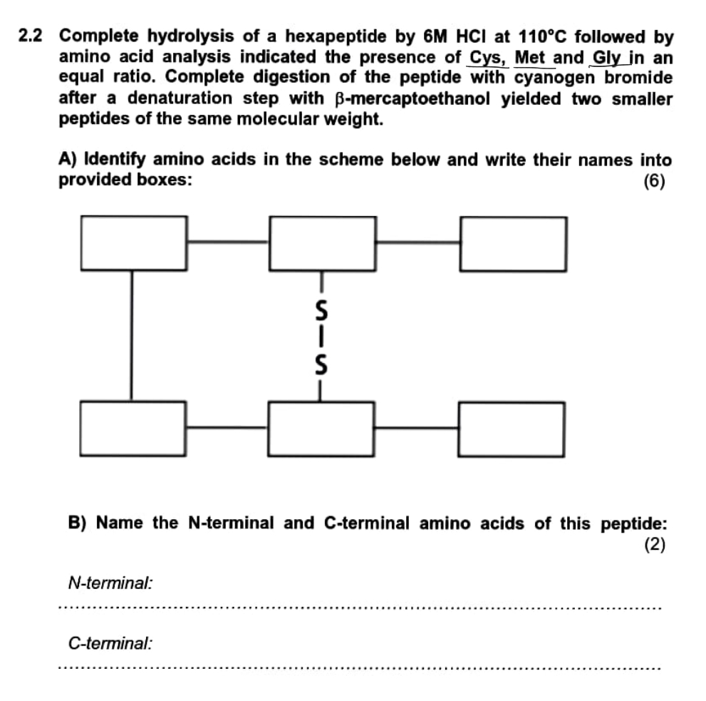 Solved 2.2 ﻿Complete hydrolysis of a hexapeptide by 6MHCl | Chegg.com
