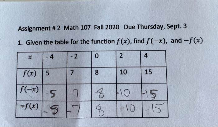 Solved Assignment #2 Math 107 Fall 2020 Due Thursday, Sept. | Chegg.com