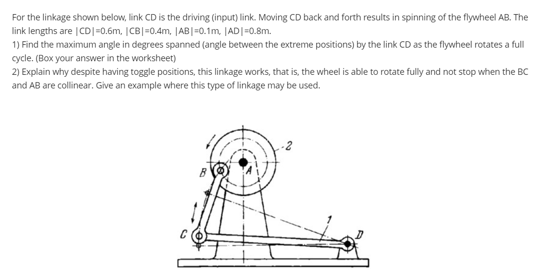 Solved For the linkage shown below, link CD is the driving | Chegg.com
