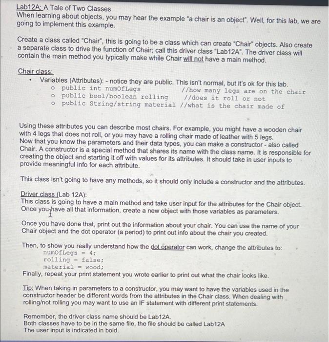 Solved Lab12A: A Tale of Two Classes When learning about | Chegg.com