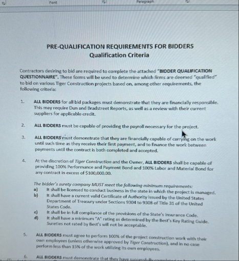 Solved PRE-QUALIFICATION REQUIREMENTS FOR BIDDERS | Chegg.com