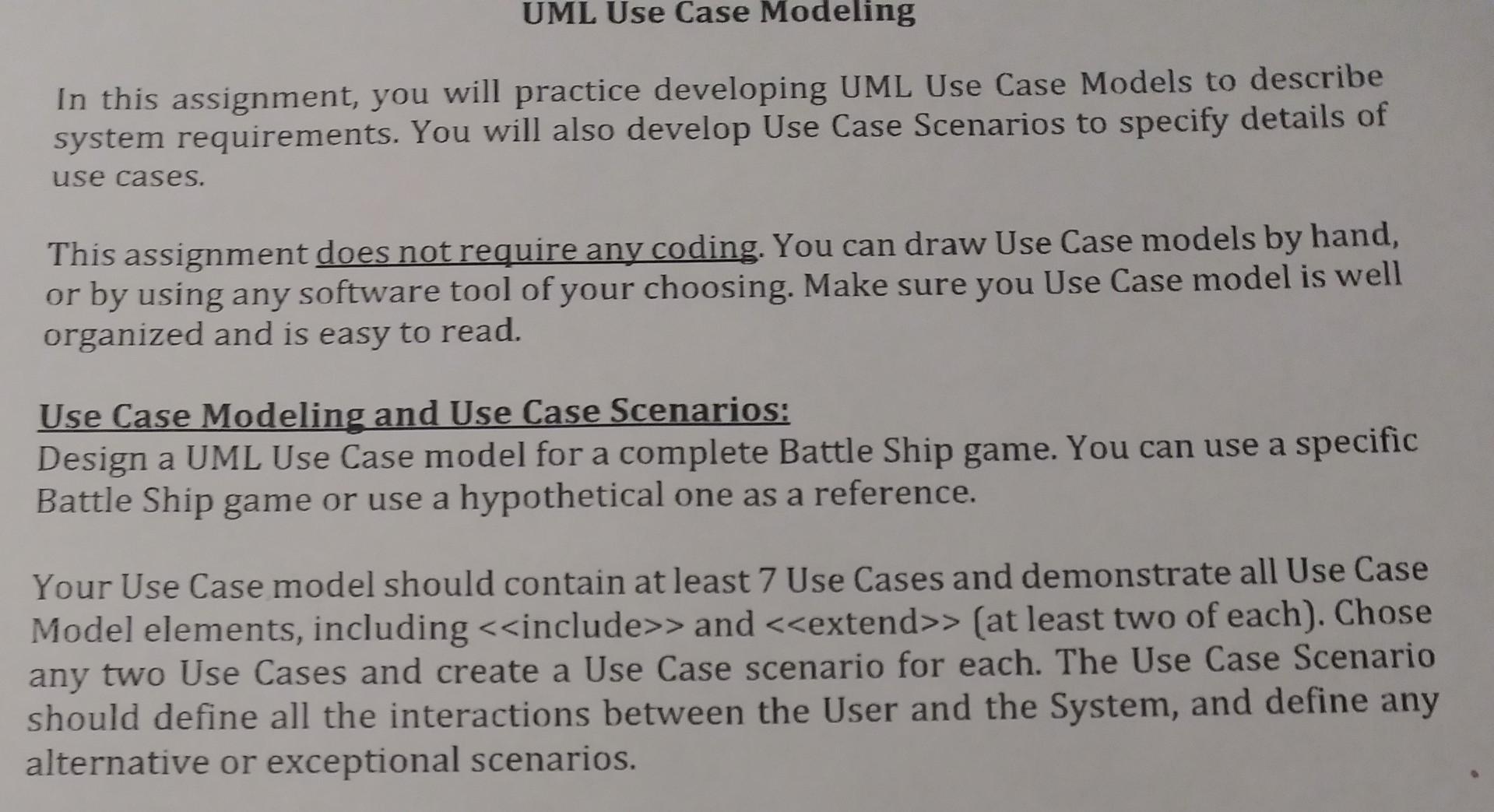 Solved UML Use Case Modeling In this assignment, you will | Chegg.com