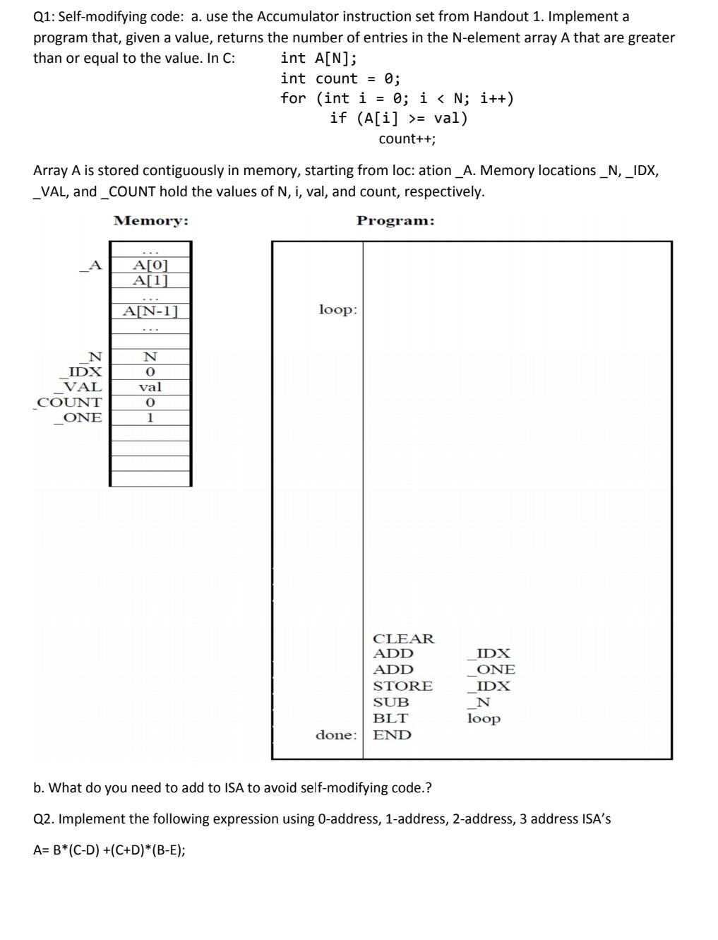 Solved Q1: Self-modifying code: a. use the Accumulator | Chegg.com
