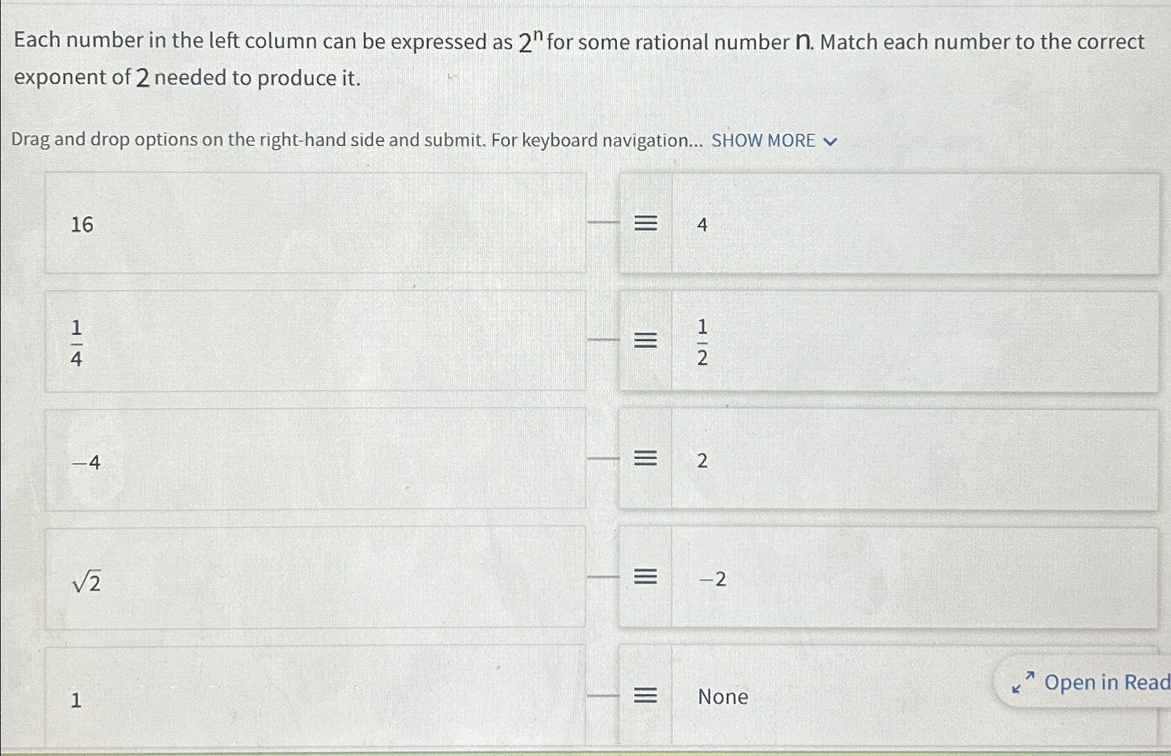 Solved Each number in the left column can be expressed as 2n | Chegg.com