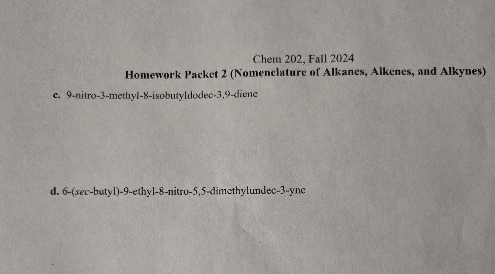 Solved Chem 202, ﻿Fall 2024Homework Packet 2 (Nomenclature | Chegg.com