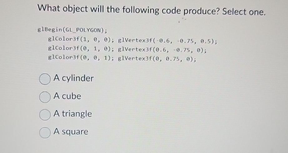 Solved What object will the following code produce? Select | Chegg.com