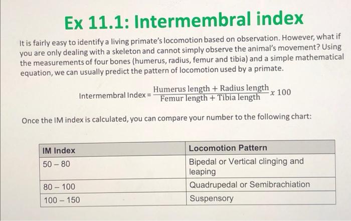 Solved Ex 11.1: Intermembral index It is fairly easy to | Chegg.com