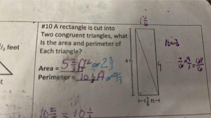 Solved #10 A rectangle is cut into Two congruent triangles, | Chegg.com