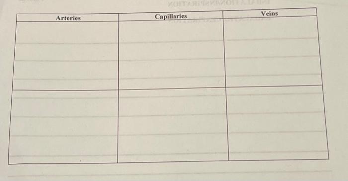 Solved compare arteries, capillaries and veins in the table | Chegg.com