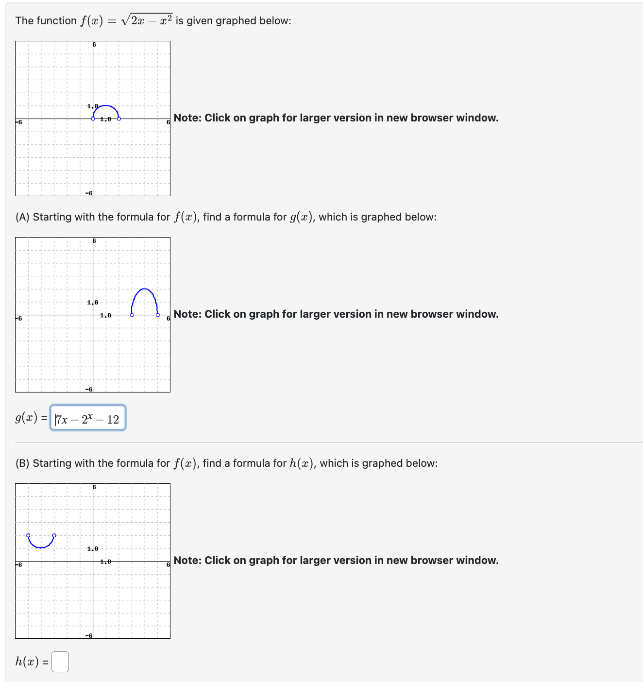 Solved The function f(x)=\sqrt(2x-x^(2)) ﻿is given graphed | Chegg.com