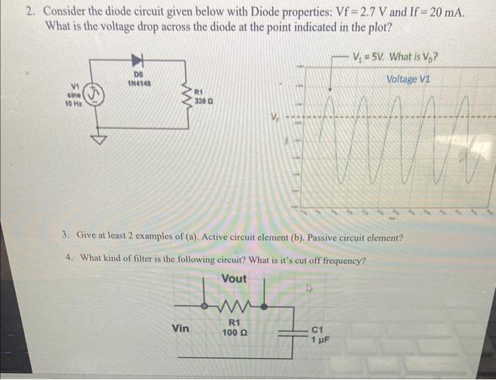 Solved 2. Consider the diode circuit given below with Diode | Chegg.com
