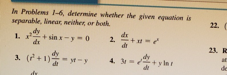 Solved 22. ( In Problems 1-6, determine whether the given | Chegg.com