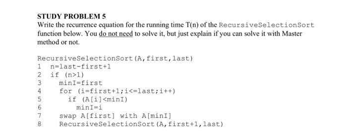 Solved STUDY PROBLEM 5 Write the recurrence equation for the | Chegg.com