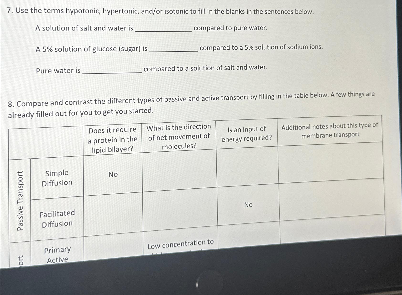 Solved Use the terms hypotonic, hypertonic, and/or isotonic | Chegg.com