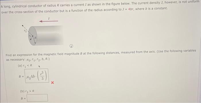 Solved A long, cylindrical conductor of radius R carries a | Chegg.com