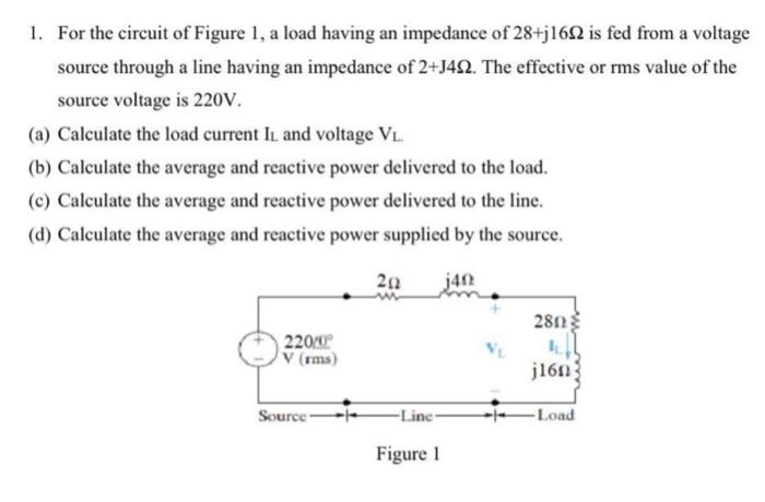 Solved For the circuit of Figure 1, a load having an | Chegg.com