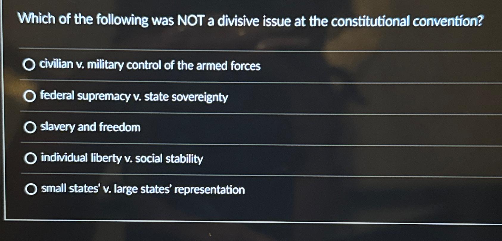 Which of the following was NOT a divisive issue at | Chegg.com