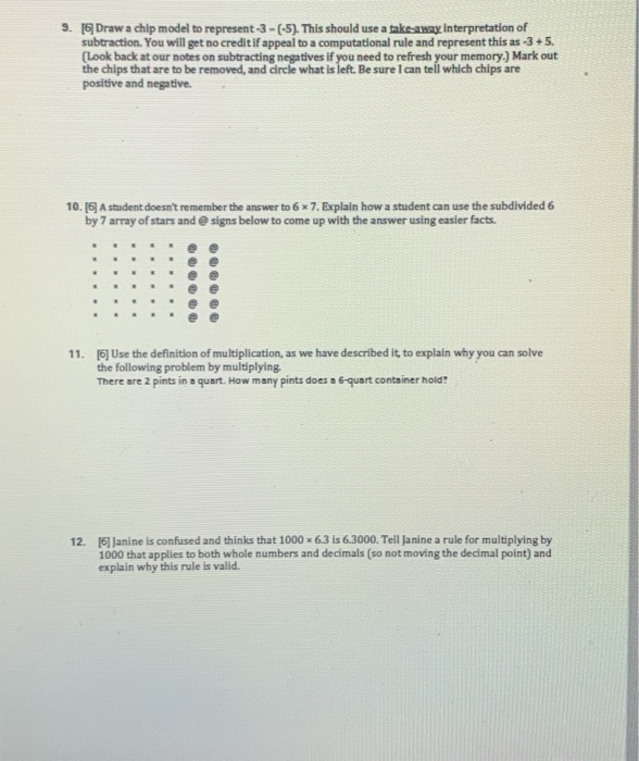 Solved 9. [5] Draw a chip model to represent-3 - (-5). This | Chegg.com
