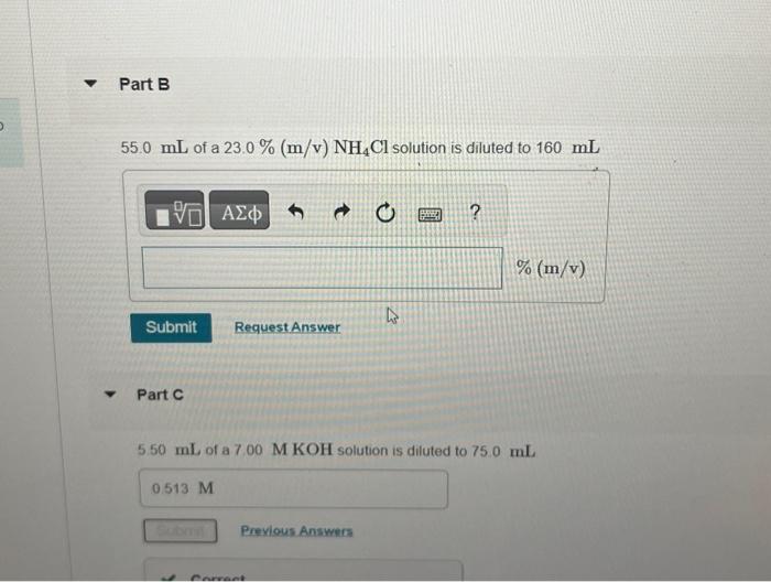 Solved 55.0 mL of a 23.0%( m/v)NH4Cl solution is diluted to | Chegg.com