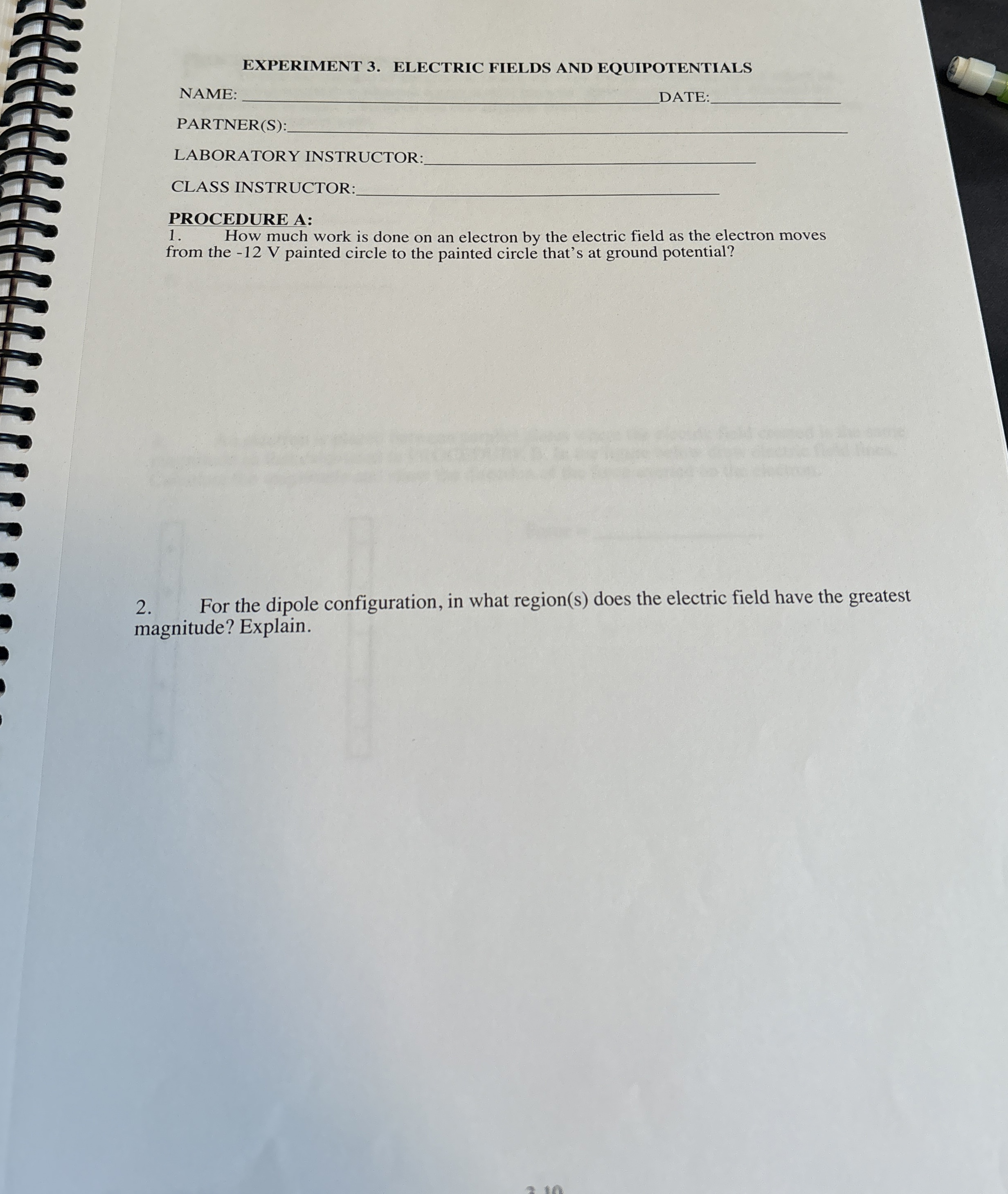 Solved EXPERIMENT 3. ﻿ELECTRIC FIELDS AND | Chegg.com