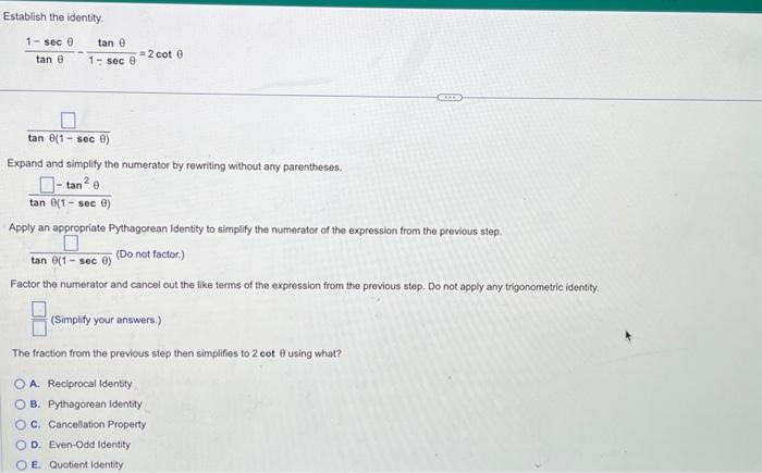 Solved Establish the following identity. | Chegg.com