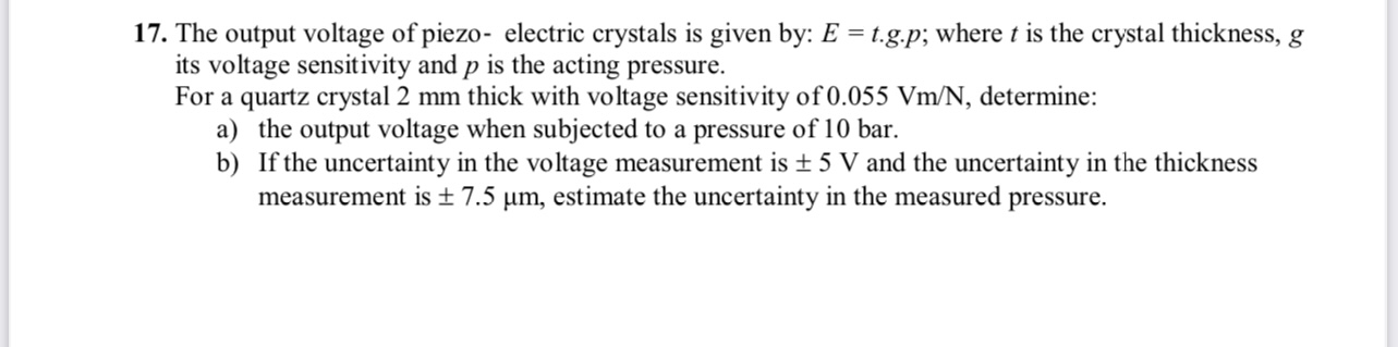Solved The output voltage of piezo- ﻿electric crystals is | Chegg.com