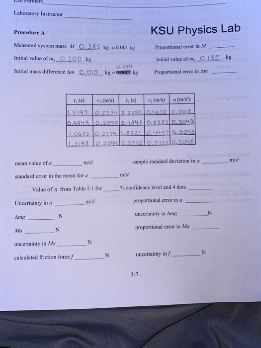 Solved Laboratory Instructor Procedure A KSU Physics Lab | Chegg.com