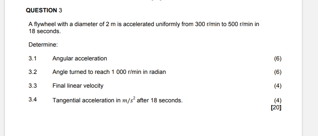 Solved QUESTION 3A flywheel with a diameter of 2m ﻿is | Chegg.com