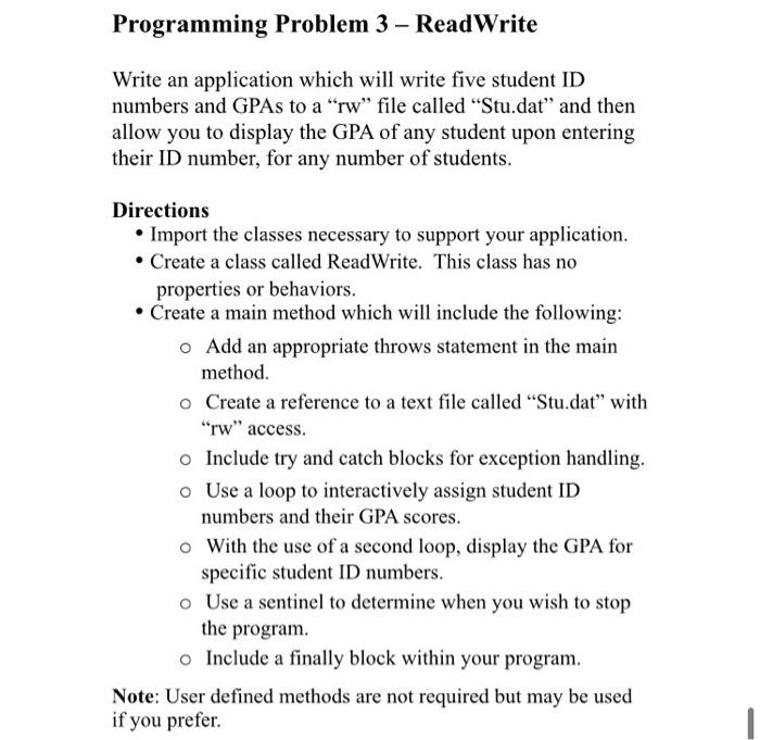 Solved Programming Problem 3 - ReadWrite Write an | Chegg.com