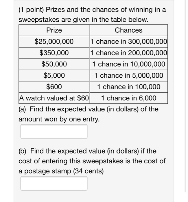 Solved (1 point) Prizes and the chances of winning in a | Chegg.com