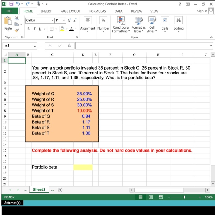 Solved 5 1 Portfolio Expected Return Excel Formulas Data 3659