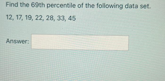 Solved Find the 69th percentile of the following data set. | Chegg.com