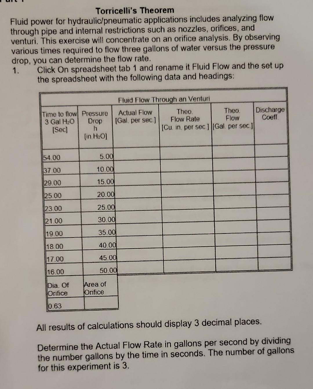 Torricelli's Theorem Fluid power for | Chegg.com