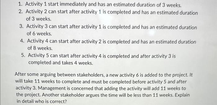 Solved 2. Activity 2 can start after activity 1 is completed | Chegg.com