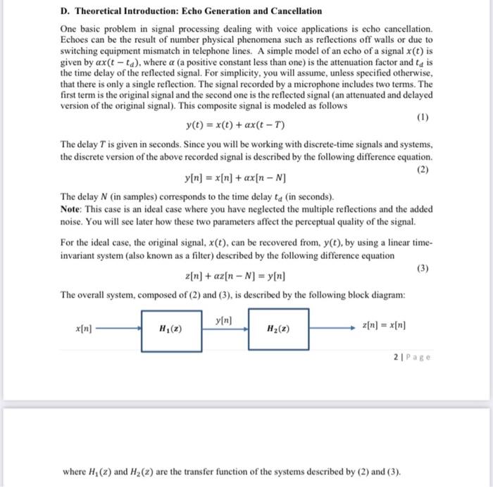 Solved D. Theoretical Introduction: Echo Generation and | Chegg.com