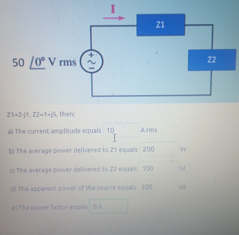 Solved Z1=2-j1,Z2=1+j5, ﻿then:a) ﻿The current amplitude | Chegg.com