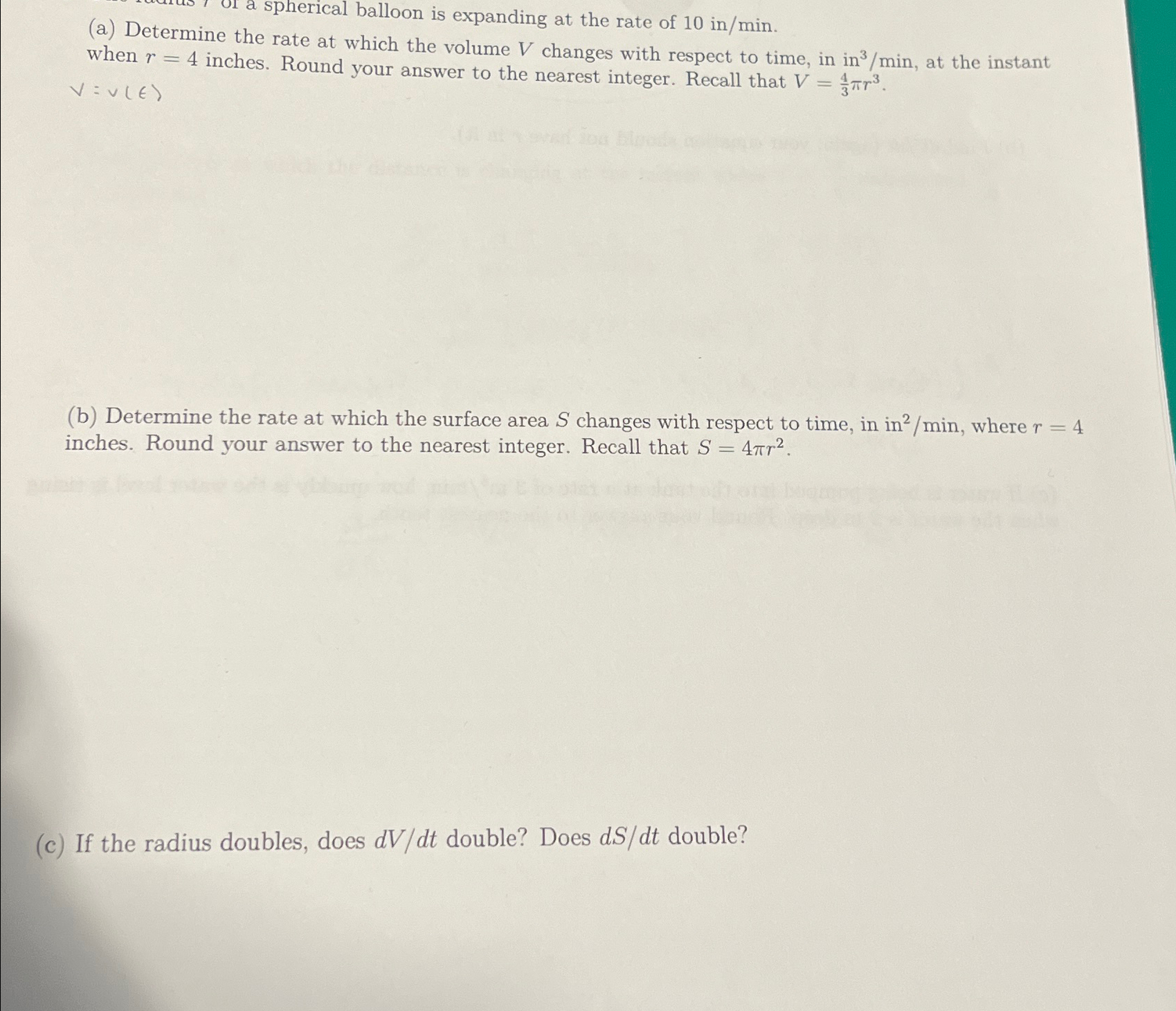 Solved balloon is expanding at the rate of 10inmin. ﻿when | Chegg.com