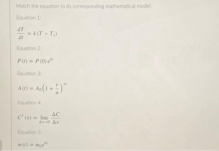 Solved Match the equation to its corresponding mathematical | Chegg.com
