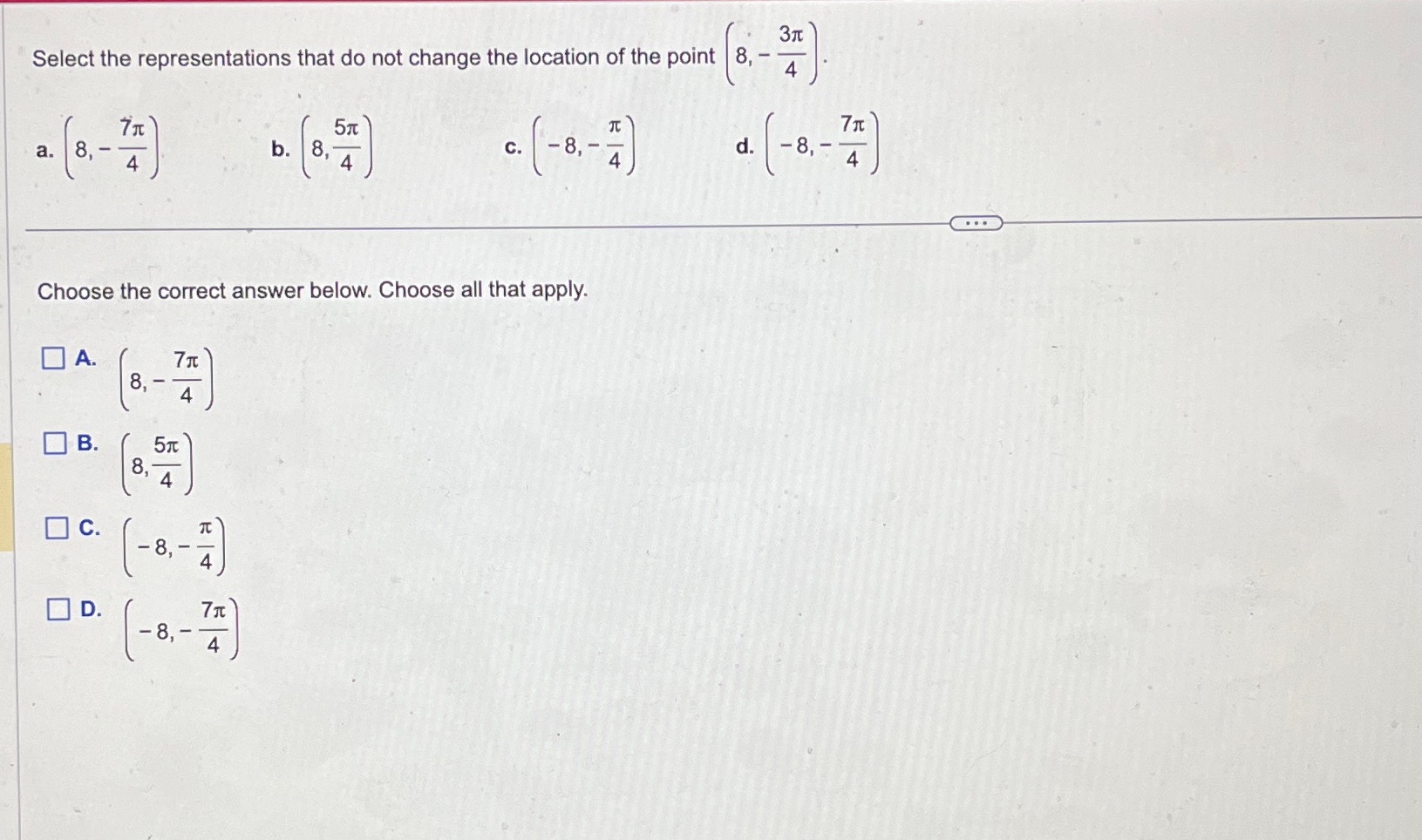 Solved Select the representations that do not change the | Chegg.com