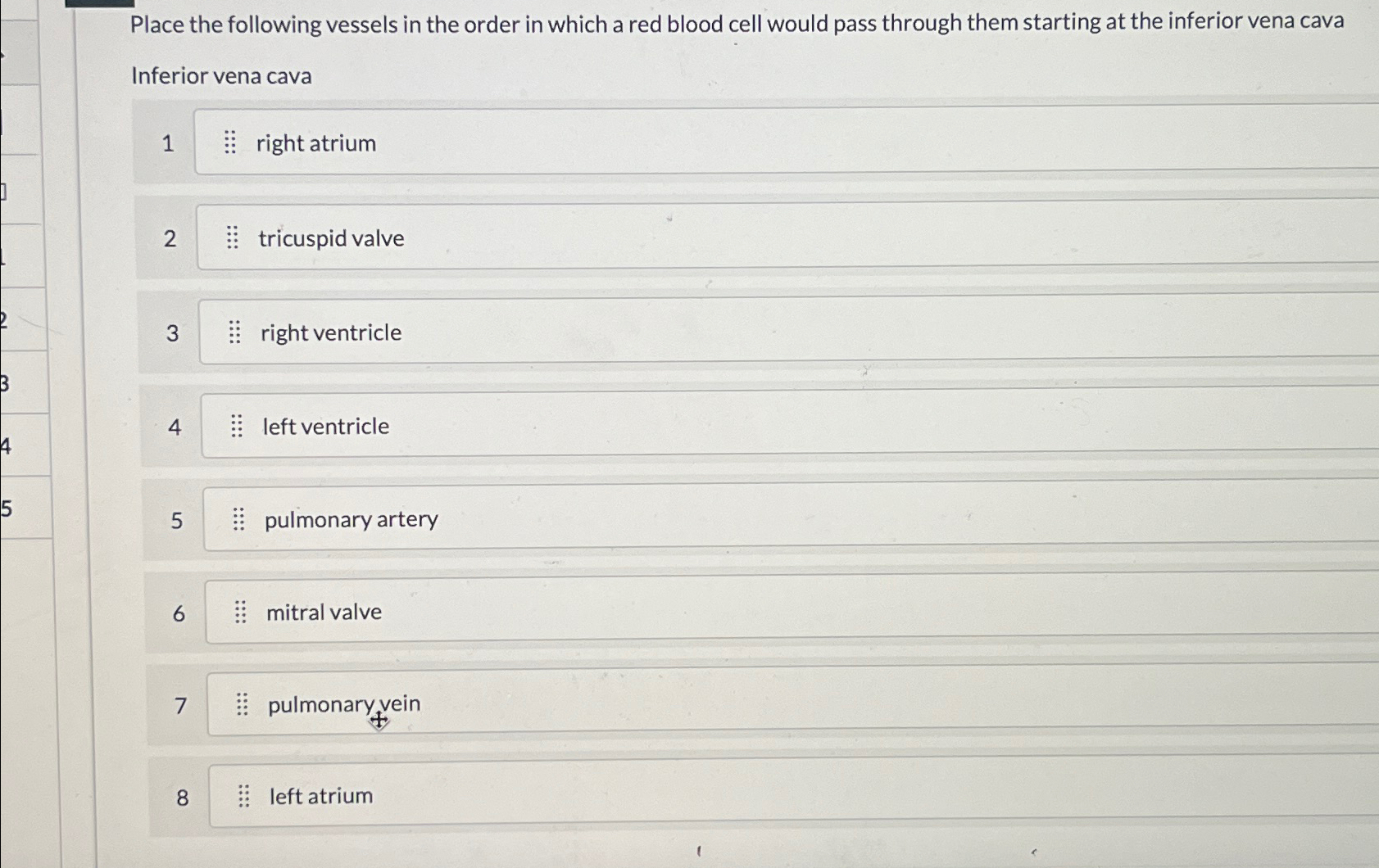 Solved Place the following vessels in the order in which a | Chegg.com