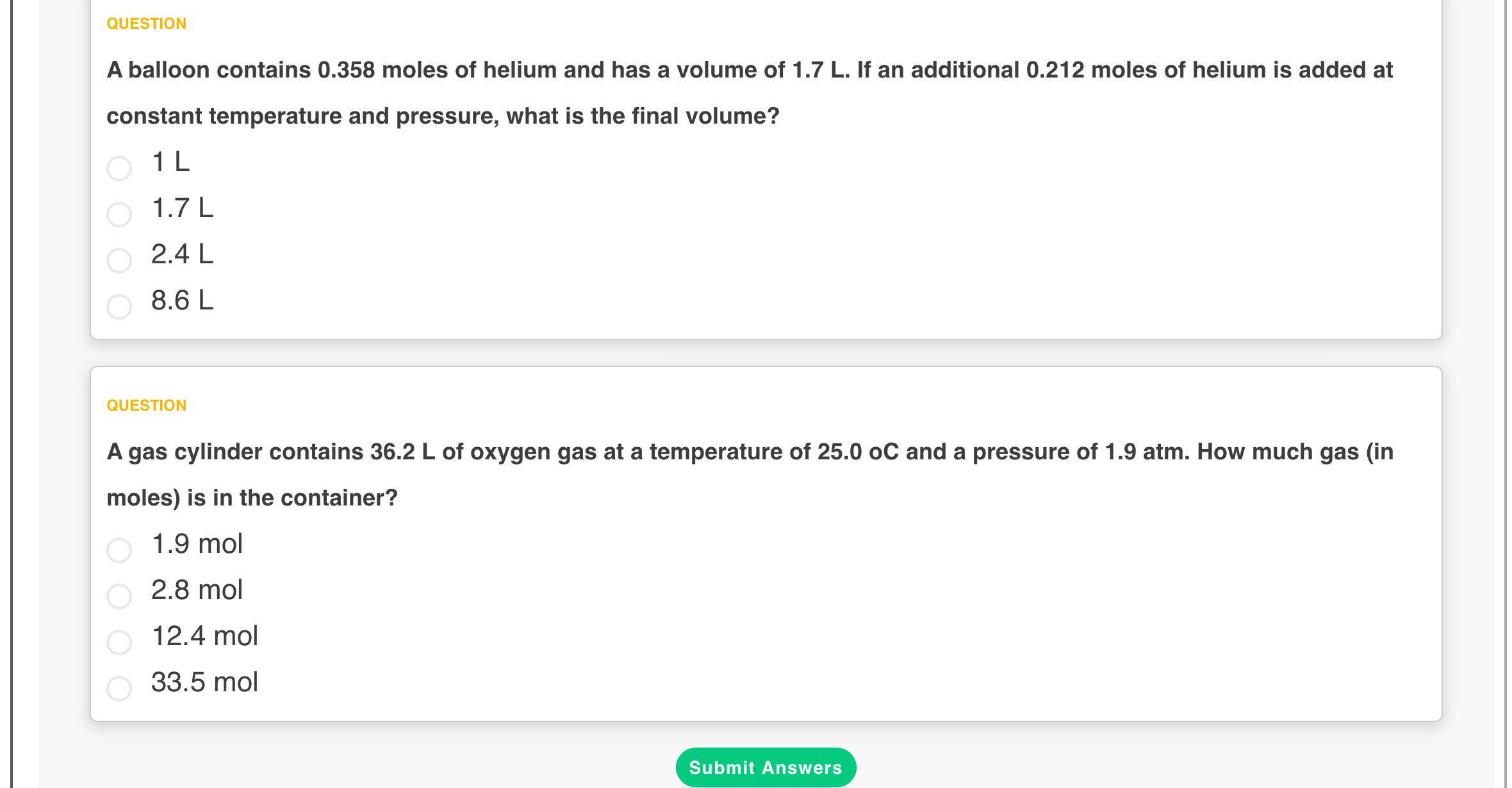 Solved QUESTIONA balloon contains 0.358 ﻿moles of helium and | Chegg.com