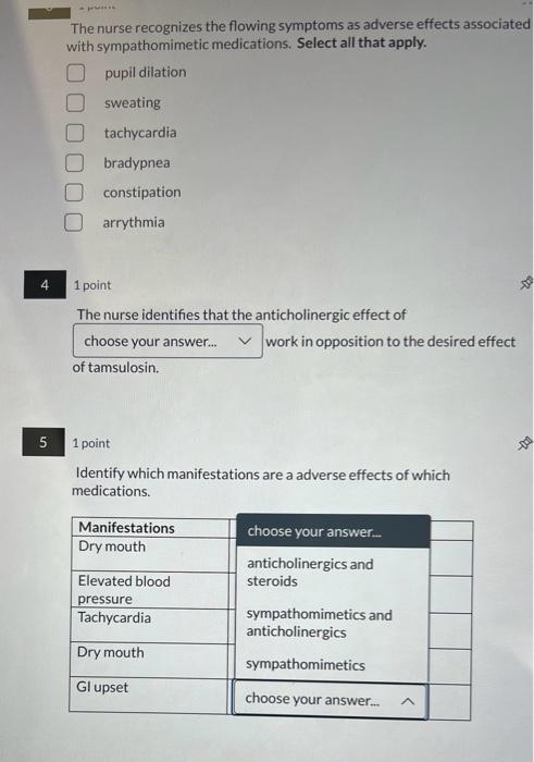 1 point Match the medication with the appropriate | Chegg.com