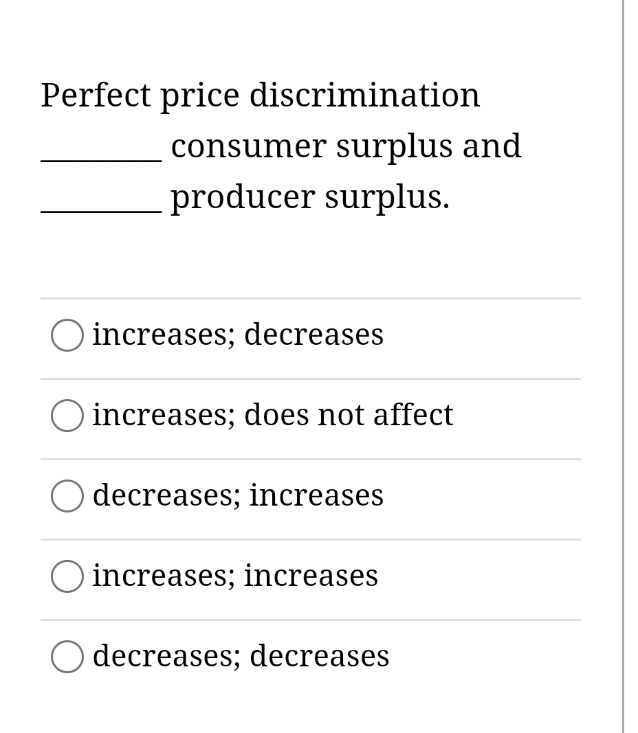 Solved Perfect price discrimination consumer surplus and | Chegg.com