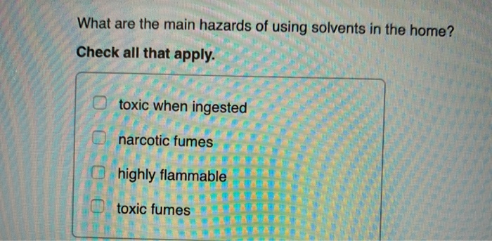 Solved What are the main hazards of using solvents in the | Chegg.com