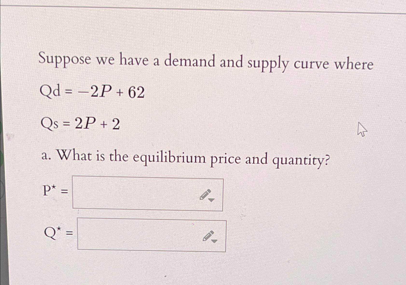 Solved Suppose we have a demand and supply curve | Chegg.com