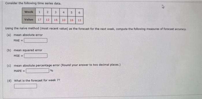 Consider the following time series data. Using the | Chegg.com