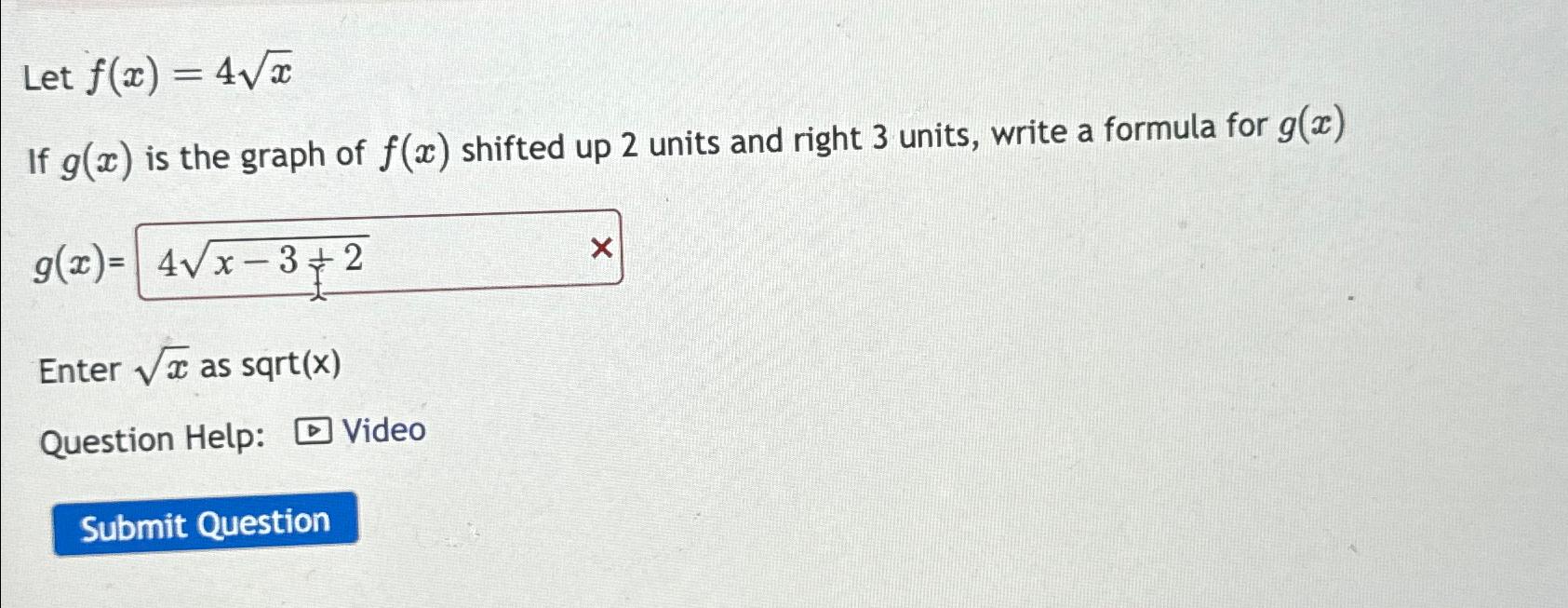 Solved Let f(x)=4x2If g(x) ﻿is the graph of f(x) ﻿shifted up | Chegg.com