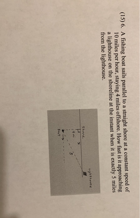 Solved (15) 6. A fishing boat sails parallel to a straight | Chegg.com