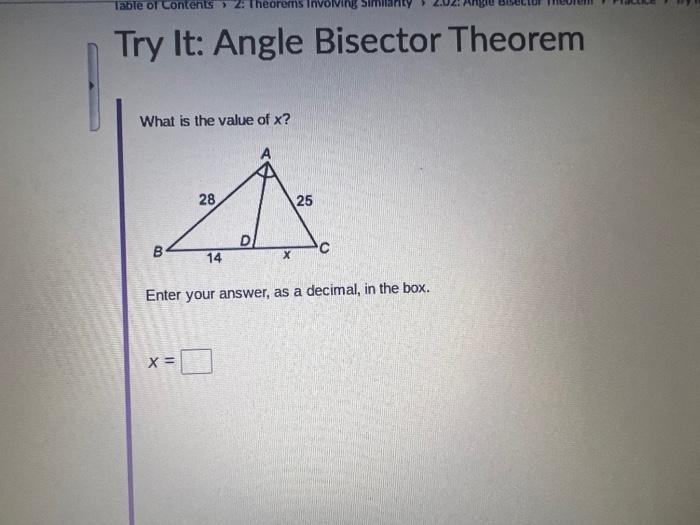 Solved Try It: Angle Bisector Theorem What is the value of x | Chegg.com